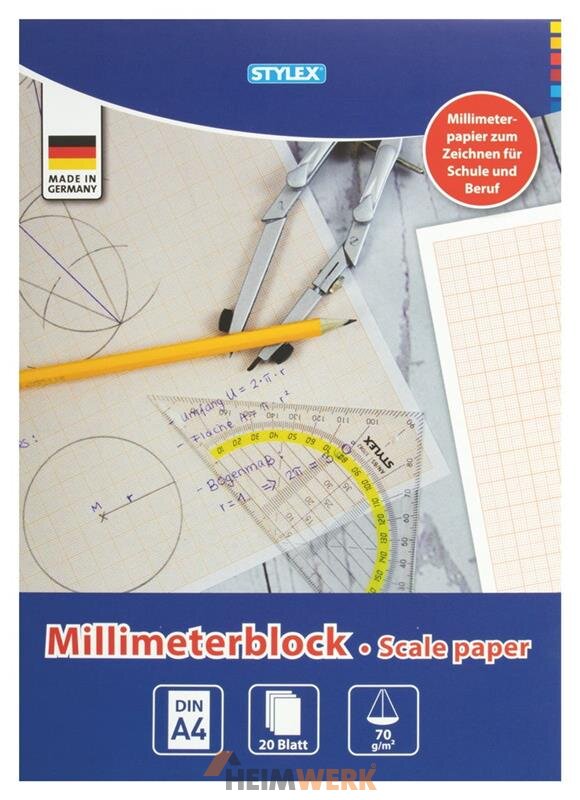 A4 Millimeterpapierblock 20 Blatt