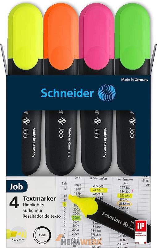 Textmarker 4er Schneider - Leuchtende Farben