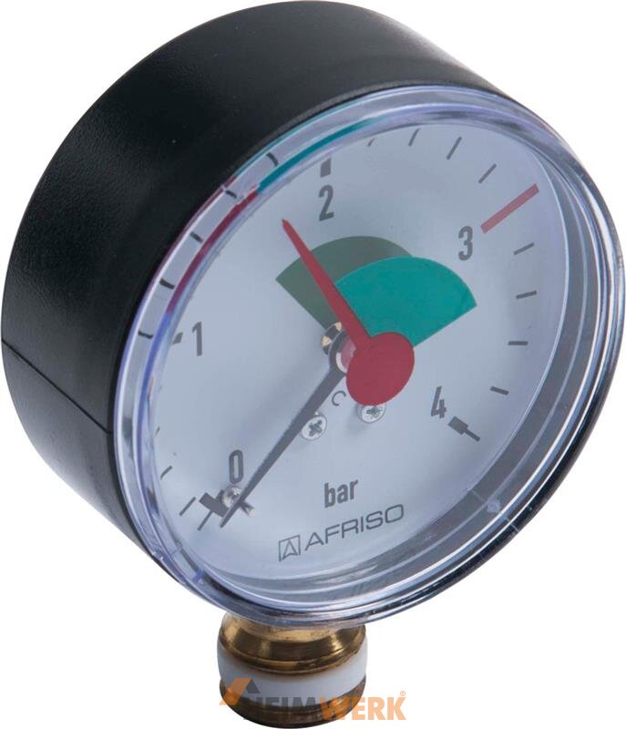 Manometer 0-4 bar,3/8" selbstdichtend für Anschluss von unten