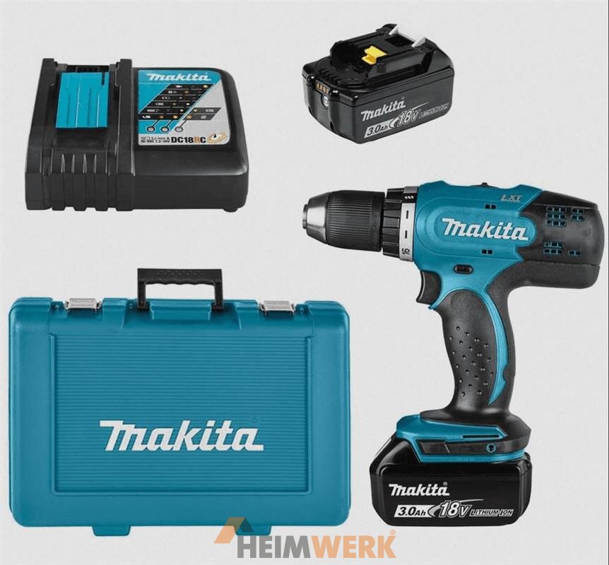 Makita Akku-Bohrschrauber DDF453RFE mit Transportkoffer + 2 Akkus 18V 3.0Ah